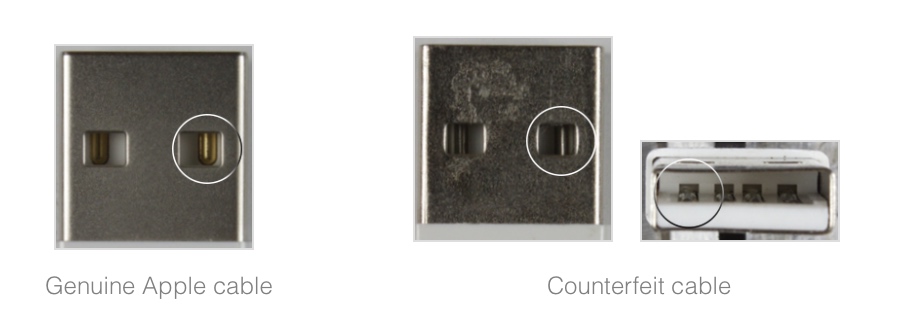 Apple-cable-connectors-fake-vs-genuine