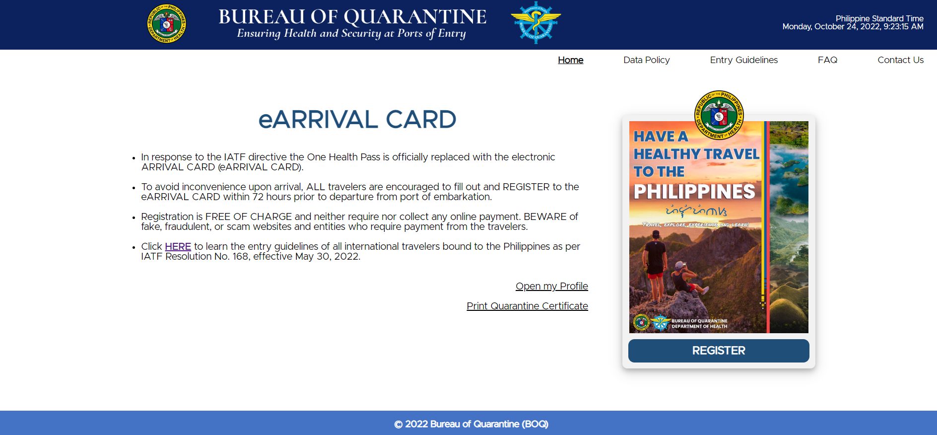 e-Arrival Card System for One Health Pass