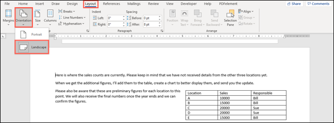 How to Create Word Document with One Page Landscape